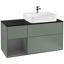 Villeroy & Boch Villeroy und Boch Finion Waschtischunterschrank G142GKGM 120cm, Abdeckplatte black matt, Emotion, Regal links Anthracite matt, Olive Matt Lacquer