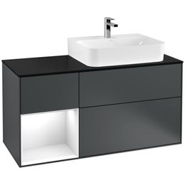 Villeroy & Boch Villeroy und Boch Finion Waschtischunterschrank G142GFHG 120cm, Abdeckplatte black matt, Emotion, Regal links Glossy white lacquer, Midnight Blue Matt Lacquer