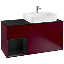 Villeroy & Boch Villeroy und Boch Finion Waschtischunterschrank G142PDHB 120cm, Abdeckplatte black matt, Emotion, Regal links Black matt lacquer, Peony Matt