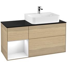Villeroy & Boch Villeroy und Boch Finion Waschtischunterschrank G142GFPC 120cm, Abdeckplatte black matt, Emotion, Regal links Glossy white lacquer, Oak Veneer