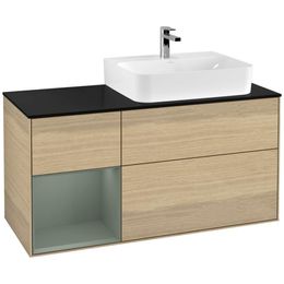 Villeroy & Boch Villeroy und Boch Finion Waschtischunterschrank G142GMPC 120cm, Abdeckplatte black matt, Emotion, Regal links Olive Matt Lacquer, Oak Veneer