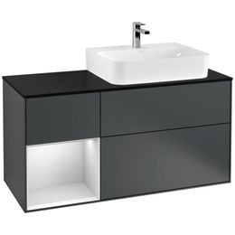 Villeroy & Boch Villeroy und Boch Finion Waschtischunterschrank G142MTHG 120cm, Abdeckplatte black matt, Emotion, Regal links White matt lacquer, Midnight Blue Matt Lacquer