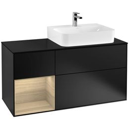 Villeroy & Boch Villeroy und Boch Finion Waschtischunterschrank G142PCPD 120cm, Abdeckplatte black matt, Emotion, Regal links Oak Veneer, Black matt lacquer
