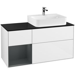 Villeroy & Boch Villeroy und Boch Finion Waschtischunterschrank G142HGGF 120cm, Abdeckplatte black matt, Emotion, Regal links Midnight Blue Matt Lacquer, Glossy white lacquer