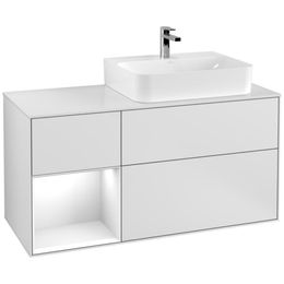 Villeroy & Boch Villeroy und Boch Finion Waschtischunterschrank F141GFMT 120cm, Abdeckplatte glass white Matt, Regal links Glossy white lacquer, White matt lacquer