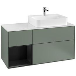 Villeroy & Boch Villeroy und Boch Finion Waschtischunterschrank F141PDGM 120cm, Abdeckplatte glass white Matt, Regal links Black matt lacquer, Olive Matt Lacquer