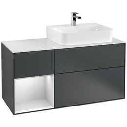 Villeroy & Boch Villeroy und Boch Finion Waschtischunterschrank F141MTHG 120cm, Abdeckplatte glass white Matt, Regal links White matt lacquer, Midnight Blue Matt Lacquer