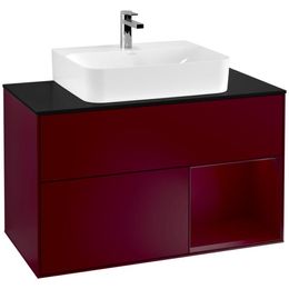 Villeroy & Boch Villeroy und Boch Finion Waschtischunterschrank G122HBHB 100cm, Abdeckplatte black matt, Emotion, Regal rechts Peony, Peony Matt