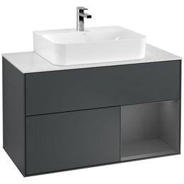 Villeroy & Boch Villeroy und Boch Finion Waschtischunterschrank G121GKHG 100cm, Abdeckplatte white matt, Emotion, Regal rechts Anthracite matt, Midnight Blue Matt Lacquer