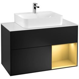 Villeroy & Boch Villeroy und Boch Finion Waschtischunterschrank G121HFPD 100cm, Abdeckplatte white matt, Emotion, Regal rechts Gold matt, Black matt lacquer