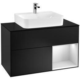 Villeroy & Boch Villeroy und Boch Finion Waschtischunterschrank G122MTPD 100cm, Abdeckplatte black matt, Emotion, Regal rechts White matt lacquer, Black matt lacquer