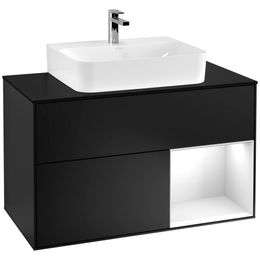 Villeroy & Boch Villeroy und Boch Finion Waschtischunterschrank G122GFPD 100cm, Abdeckplatte black matt, Emotion, Regal rechts Glossy white lacquer, Black matt lacquer