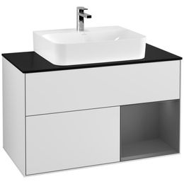 Villeroy & Boch Villeroy und Boch Finion Waschtischunterschrank G122GKMT 100cm, Abdeckplatte black matt, Emotion, Regal rechts Anthracite matt, White matt lacquer