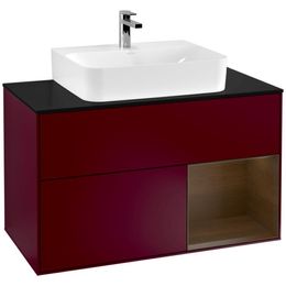 Villeroy & Boch Villeroy und Boch Finion Waschtischunterschrank G122GNHB 100cm, Abdeckplatte black matt, Emotion, Regal rechts Walnut veneer, Peony Matt