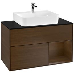 Villeroy & Boch Villeroy und Boch Finion Waschtischunterschrank G122GNGN 100cm, Abdeckplatte black matt, Emotion, Regal rechts Walnut veneer, Walnut veneer
