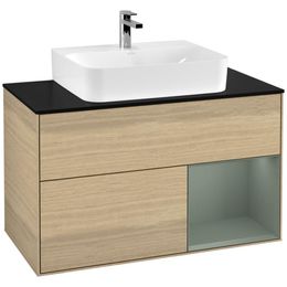 Villeroy & Boch Villeroy und Boch Finion Waschtischunterschrank G122GMPC 100cm, Abdeckplatte black matt, Emotion, Regal rechts Olive Matt Lacquer, Oak Veneer