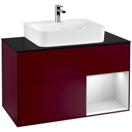 Villeroy & Boch Villeroy und Boch Finion Waschtischunterschrank G122MTHB 100cm, Abdeckplatte black matt, Emotion, Regal rechts White matt lacquer, Peony Matt