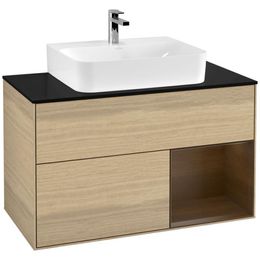 Villeroy & Boch Villeroy und Boch Finion Waschtischunterschrank G122GNPC 100cm, Abdeckplatte black matt, Emotion, Regal rechts Walnut veneer, Oak Veneer