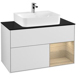 Villeroy & Boch Villeroy und Boch Finion Waschtischunterschrank G122PCMT 100cm, Abdeckplatte black matt, Emotion, Regal rechts Oak Veneer, White matt lacquer