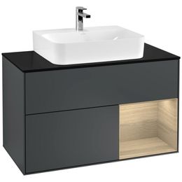 Villeroy & Boch Villeroy und Boch Finion Waschtischunterschrank G122PCHG 100cm, Abdeckplatte black matt, Emotion, Regal rechts Oak Veneer, Midnight Blue Matt Lacquer