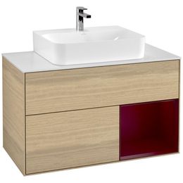 Villeroy & Boch Villeroy und Boch Finion Waschtischunterschrank F121HBPC 100cm, Abdeckplatte wei&szlig; matt, Regal rechts Peony, Oak Veneer