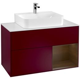 Villeroy & Boch Villeroy und Boch Finion Waschtischunterschrank F121GNHB 100cm, Abdeckplatte wei&szlig; matt, Regal rechts Walnut veneer, Peony Matt