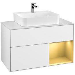 Villeroy & Boch Villeroy und Boch Finion Waschtischunterschrank F121HFGF 100cm, Abdeckplatte wei&szlig; matt, Regal rechts Gold matt, Glossy white lacquer
