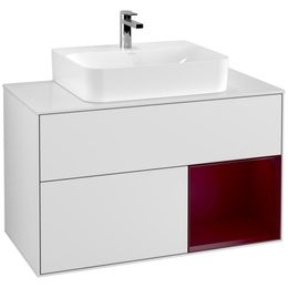 Villeroy & Boch Villeroy und Boch Finion Waschtischunterschrank F121HBMT 100cm, Abdeckplatte wei&szlig; matt, Regal rechts Peony, White matt lacquer