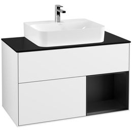 Villeroy & Boch Villeroy und Boch Finion Waschtischunterschrank F122PDGF 100cm, Abdeckplatte black matt, Regal rechts Black matt lacquer, Glossy white lacquer