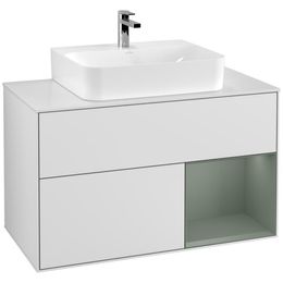 Villeroy & Boch Villeroy und Boch Finion Waschtischunterschrank F121GMMT 100cm, Abdeckplatte wei&szlig; matt, Regal rechts Olive Matt Lacquer, White matt lacquer