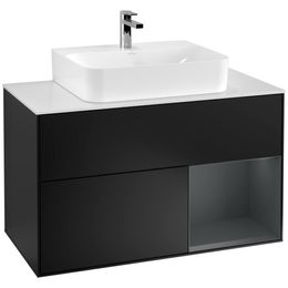 Villeroy & Boch Villeroy und Boch Finion Waschtischunterschrank F121HGPD 100cm, Abdeckplatte wei&szlig; matt, Regal rechts Midnight Blue Matt Lacquer, Black matt lacquer