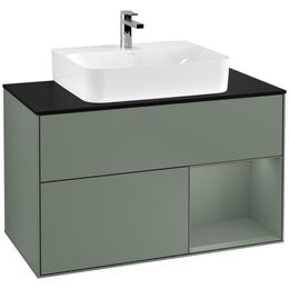Villeroy & Boch Villeroy und Boch Finion Waschtischunterschrank F122GMGM 100cm, Abdeckplatte black matt, Regal rechts Olive Matt Lacquer, Olive Matt Lacquer
