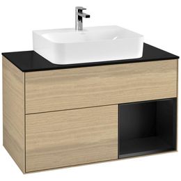 Villeroy & Boch Villeroy und Boch Finion Waschtischunterschrank F122PDPC 100cm, Abdeckplatte black matt, Regal rechts Black matt lacquer, Oak Veneer
