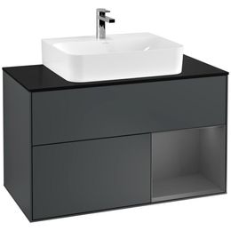 Villeroy & Boch Villeroy und Boch Finion Waschtischunterschrank F122GKHG 100cm, Abdeckplatte black matt, Regal rechts Anthracite matt, Midnight Blue Matt Lacquer