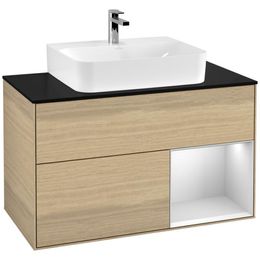 Villeroy & Boch Villeroy und Boch Finion Waschtischunterschrank F122MTPC 100cm, Abdeckplatte black matt, Regal rechts White matt lacquer, Oak Veneer