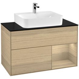 Villeroy & Boch Villeroy und Boch Finion Waschtischunterschrank F122PCPC 100cm, Abdeckplatte black matt, Regal rechts Oak Veneer, Oak Veneer