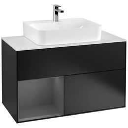 Villeroy & Boch Villeroy und Boch Finion Waschtischunterschrank G111GKPD 100cm, Abdeckplatte white matt, Emotion, Regal links Anthracite matt, Black matt lacquer