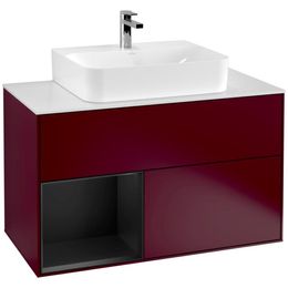 Villeroy & Boch Villeroy und Boch Finion Waschtischunterschrank G111PDHB 100cm, Abdeckplatte white matt, Emotion, Regal links Black matt lacquer, Peony Matt