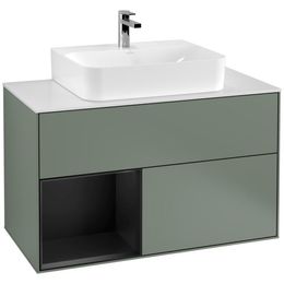 Villeroy & Boch Villeroy und Boch Finion Waschtischunterschrank G111PDGM 100cm, Abdeckplatte white matt, Emotion, Regal links Black matt lacquer, Olive Matt Lacquer