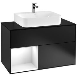 Villeroy & Boch Villeroy und Boch Finion Waschtischunterschrank G112GFPD 100cm, Abdeckplatte black matt, Emotion, Regal links Glossy white lacquer, Black matt lacquer