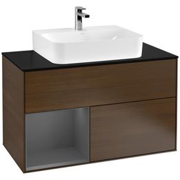 Villeroy & Boch Villeroy und Boch Finion Waschtischunterschrank G112GKGN 100cm, Abdeckplatte black matt, Emotion, Regal links Anthracite matt, Walnut veneer