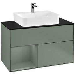 Villeroy & Boch Villeroy und Boch Finion Waschtischunterschrank G112GMGM 100cm, Abdeckplatte black matt, Emotion, Regal links Olive Matt Lacquer, Olive Matt Lacquer