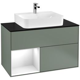 Villeroy & Boch Villeroy und Boch Finion Waschtischunterschrank F112GFGM 100cm, Abdeckplatte white matt, Regal links Glossy white lacquer, Olive Matt Lacquer