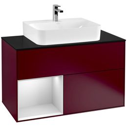 Villeroy & Boch Villeroy und Boch Finion Waschtischunterschrank G112MTHB 100cm, Abdeckplatte black matt, Emotion, Regal links White matt lacquer, Peony Matt