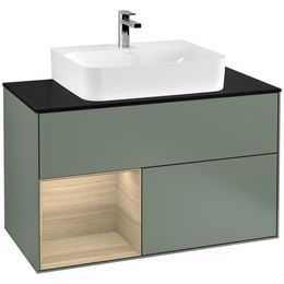 Villeroy & Boch Villeroy und Boch Finion Waschtischunterschrank G112PCGM 100cm, Abdeckplatte black matt, Emotion, Regal links Oak Veneer, Olive Matt Lacquer
