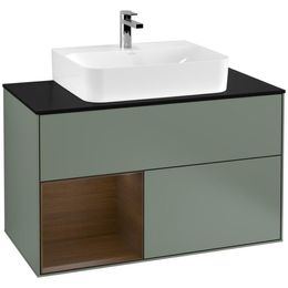 Villeroy & Boch Villeroy und Boch Finion Waschtischunterschrank G112GNGM 100cm, Abdeckplatte black matt, Emotion, Regal links Walnut veneer, Olive Matt Lacquer