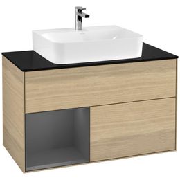 Villeroy & Boch Villeroy und Boch Finion Waschtischunterschrank F112GKPC 100cm, Abdeckplatte white matt, Regal links Anthracite matt, Oak Veneer