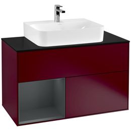 Villeroy & Boch Villeroy und Boch Finion Waschtischunterschrank G112HGHB 100cm, Abdeckplatte black matt, Emotion, Regal links Midnight Blue Matt Lacquer, Peony Matt
