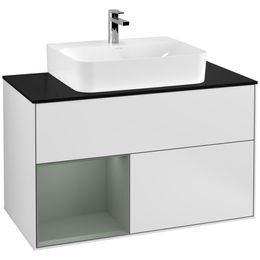 Villeroy & Boch Villeroy und Boch Finion Waschtischunterschrank F112GMMT 100cm, Abdeckplatte white matt, Regal links Olive Matt Lacquer, White matt lacquer
