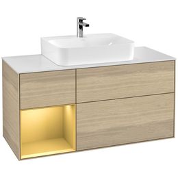 Villeroy & Boch Villeroy und Boch Finion Waschtischunterschrank G161HFPC 120cm, Abdeckplatte white matt, Emotion, Regal links Gold matt, Oak Veneer
